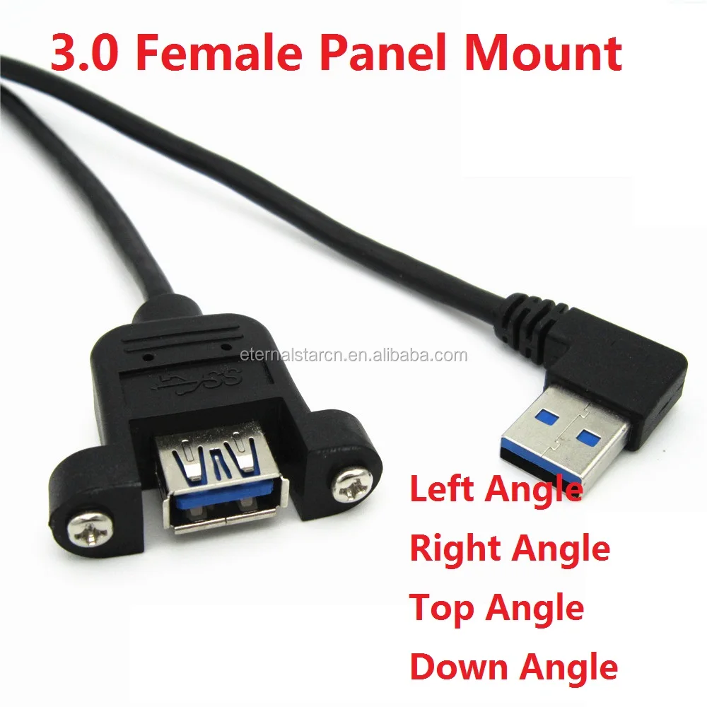 90 Degree Usb 3.0 Female Panel Mount Cable Elbow Angled Panel Mount USB ...