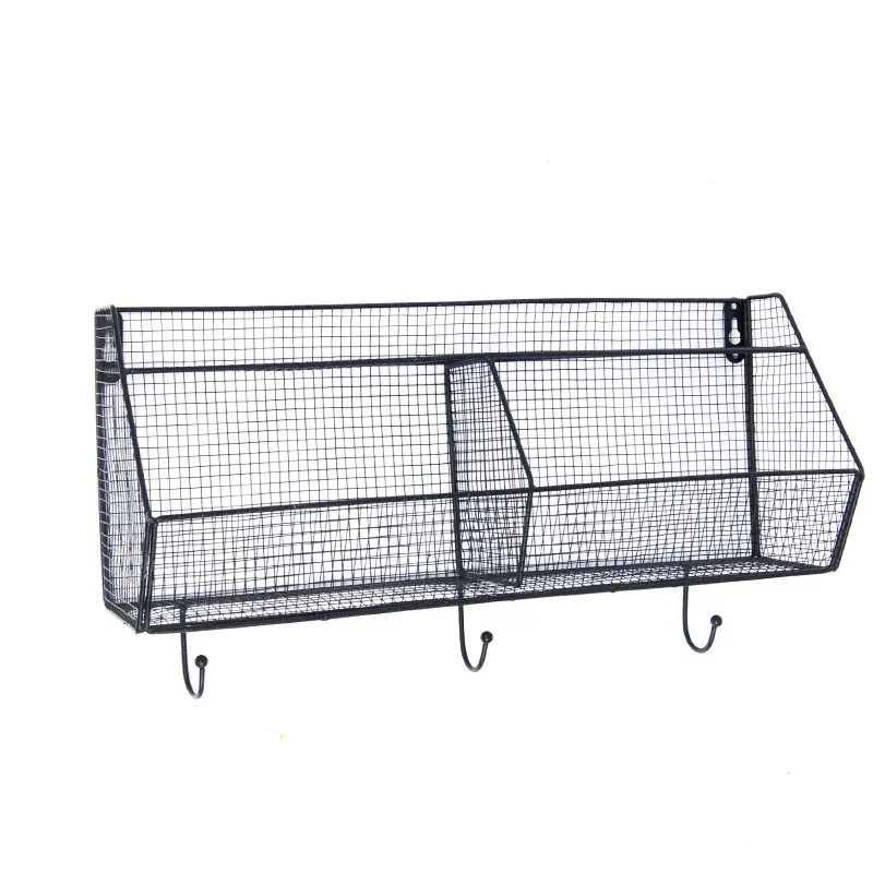 Black Wall Mounted Metal Wire Mesh Storage Basket Shelf Organizer Rack ...