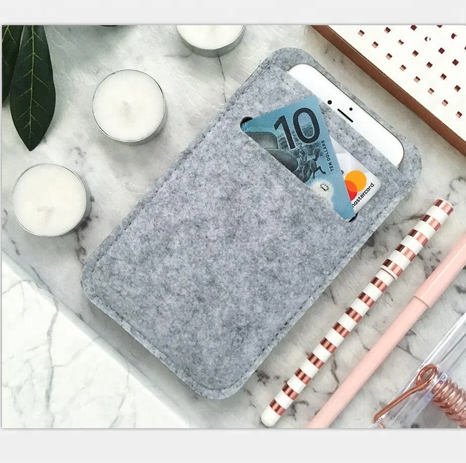 Simple Style Customized Light Grey Felt Phone Case With Pockets For ...