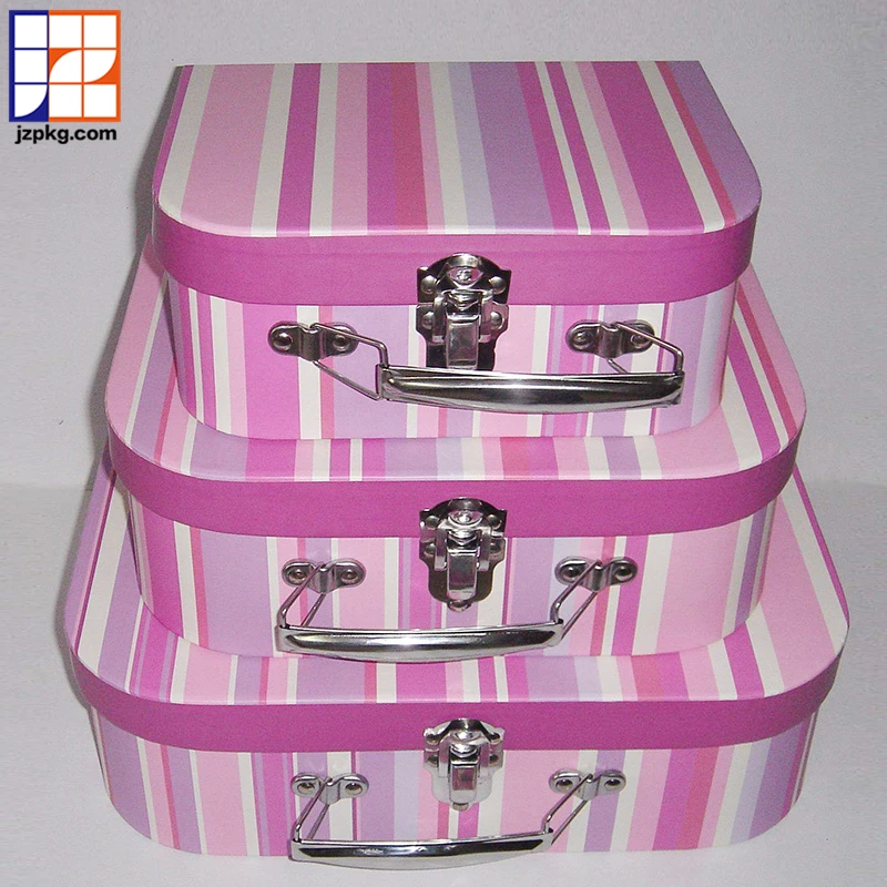 Custom Printed Children Gift Cardboard Suitcase Set Boxes With Handles ...