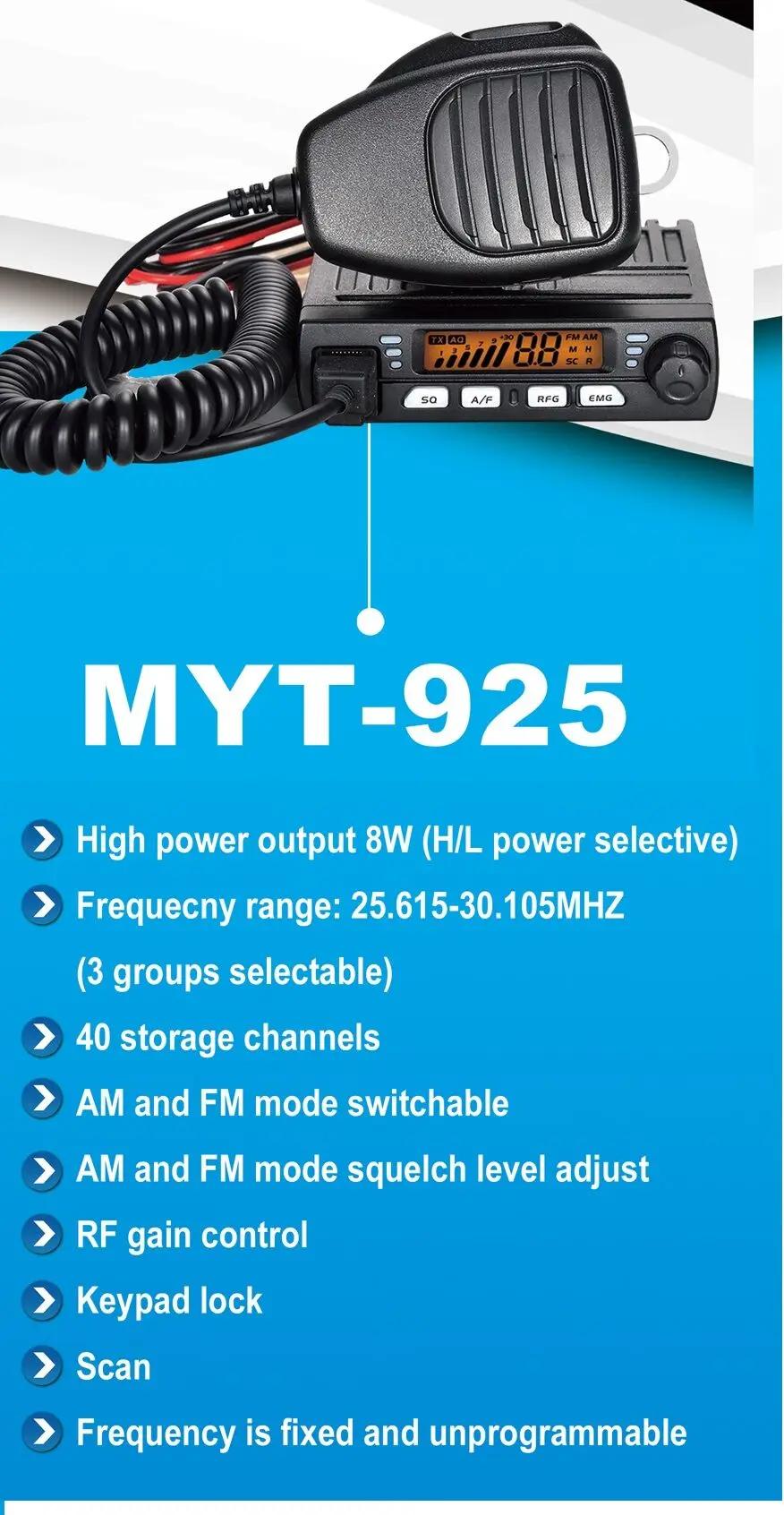 MYT-925 High Quality AM FM Radio - 8 Watts, 10 Meter Wave