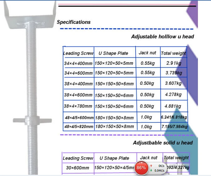 Adjustable U-head Screw Shoring Jack - Buy High Quality Adjustable U ...