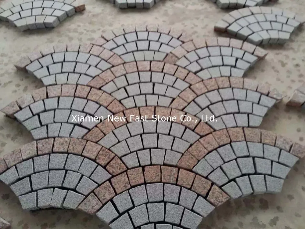 Outdoor Cube 3D Natural Colorful Fan Shaped Granite Stone