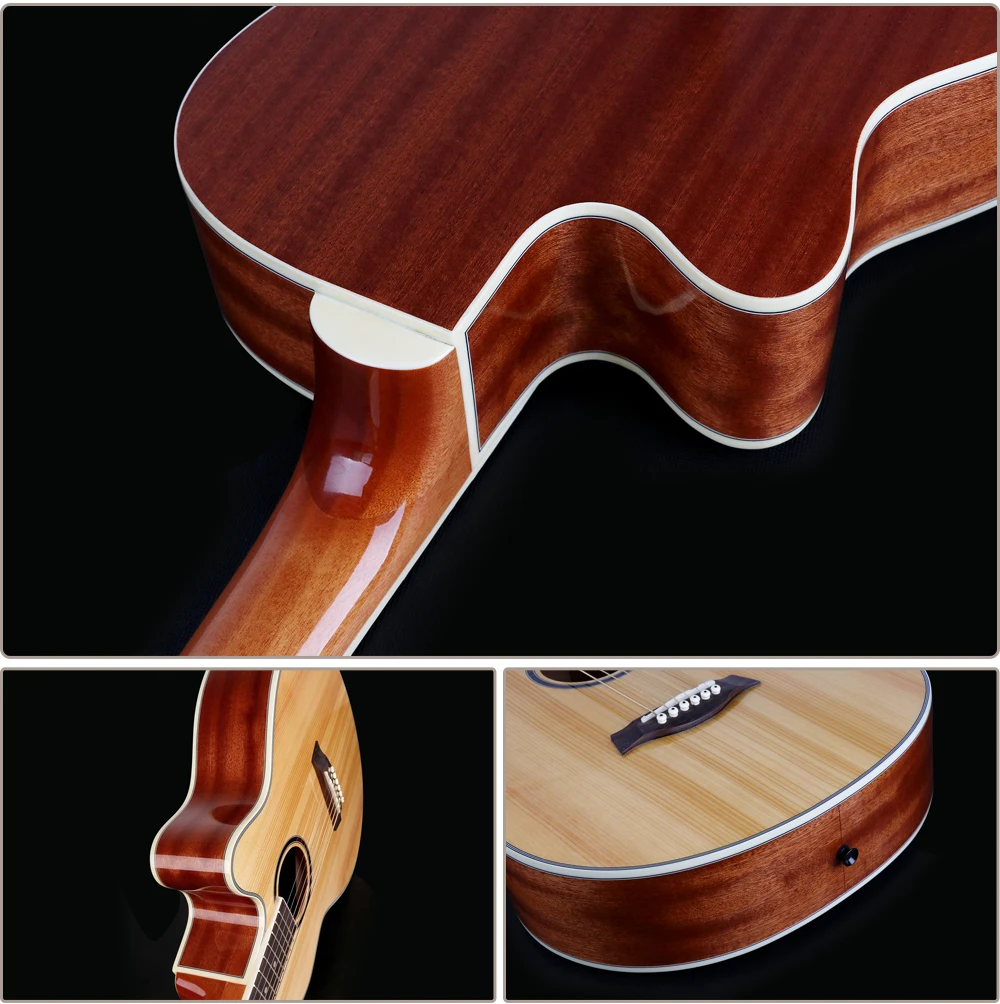 36 Inch Portable Cutaway Acoustic Guitar Solid Wood Electric Acoustic ...