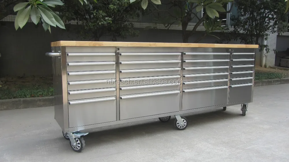 96 Inch Stainless Steel Tool Cabinet With Wooden Top - Buy Stainless ...