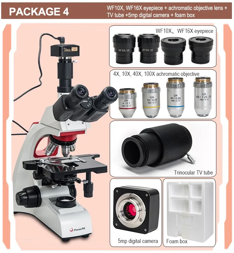 Phenix 40X-1600X Microscope with 5MP CMOS Camera for Live Blood Analysis