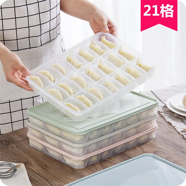 Plastic Dumpling Storage Container With Handle Rectangle 21 Compartment ...