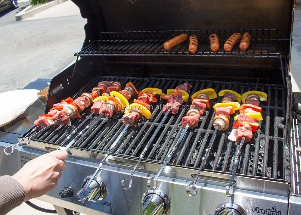 Metal Barbecue Grilling Kabob Bbq Skewers - Stainless Steel - 6 Piece ...