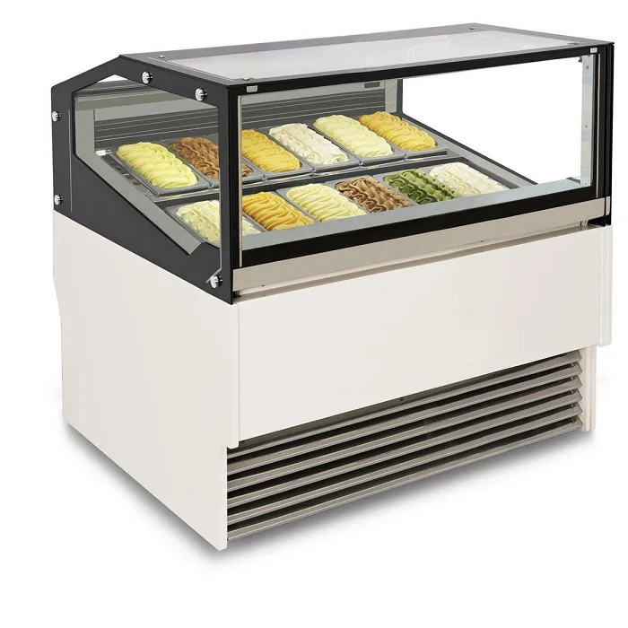 Right Angle Mobile Gelato Ice Cream Display Cabinet Freezer Showcase