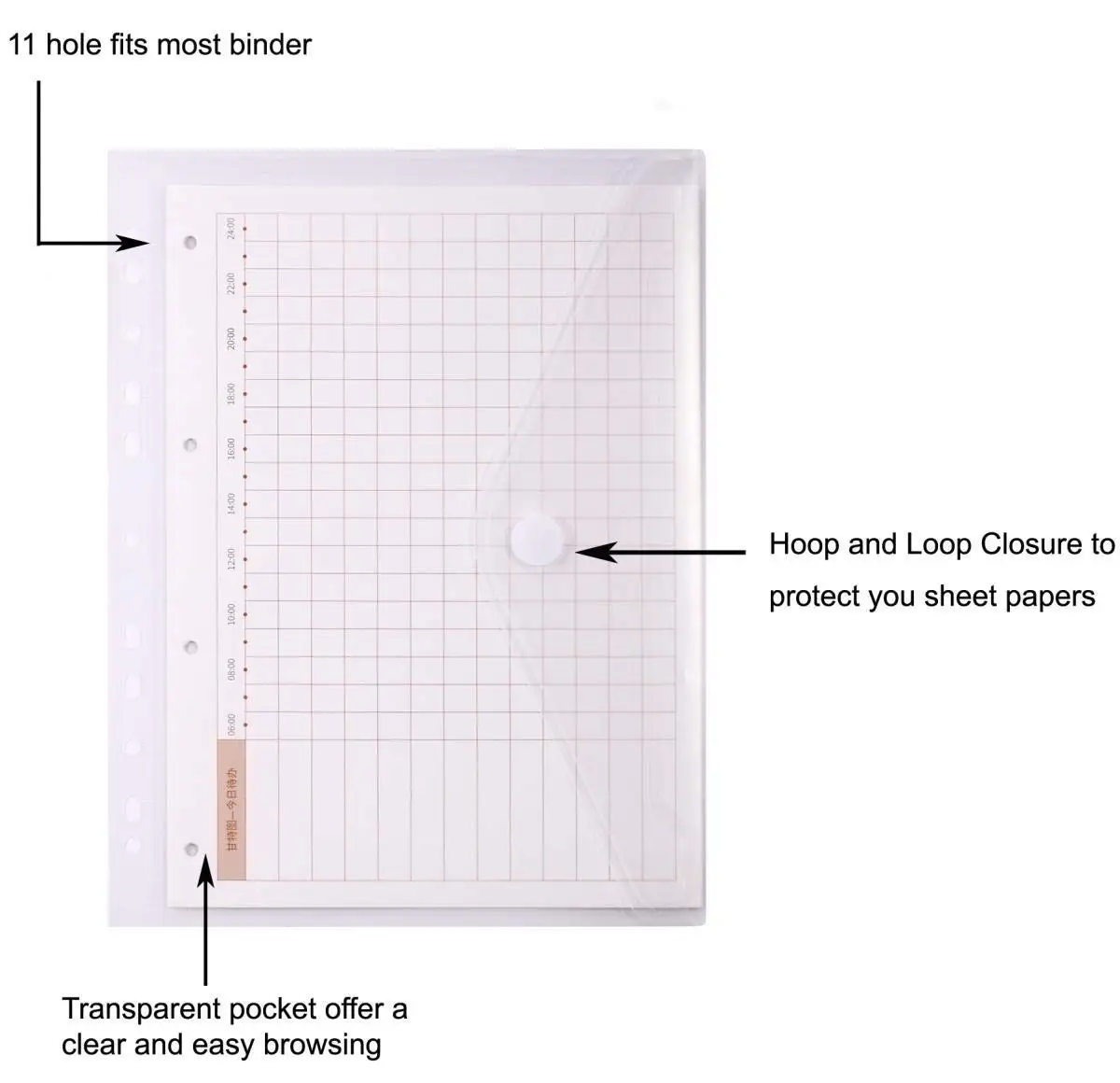 11 Holes Poly Binder Envelope Pocket With Hook & Loop Closure Clear ...