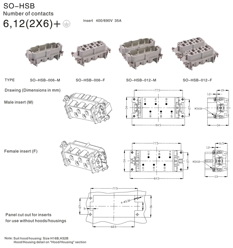 Sistema Entero Hsb-006 Car-styling 35a 400 V Heavy Duty Femenino Adaptador Macho De 6 Pines ...