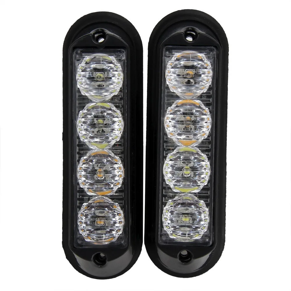 Auto Grille Surface Mount Amber Led Strobe Emergency Flash Lights 4 Led ...