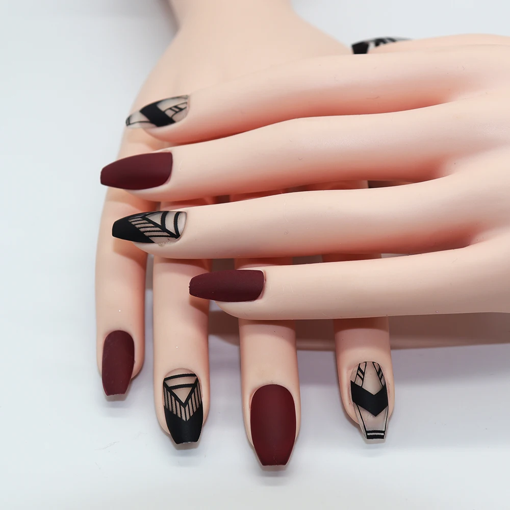 Yes Pre-designed Mrable Coffin Fake Nails Free Sample False Nails ...