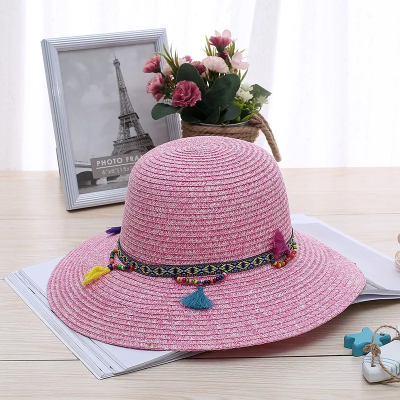 Women Colorful Tassel Straw Sun Hat Wide Brim Sun Cap - Buy Straw Hat ...