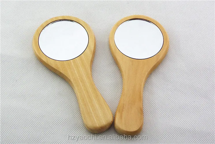 New Natural Wood Mirror Wooden Hand Mirror Portable Compact Makeup ...