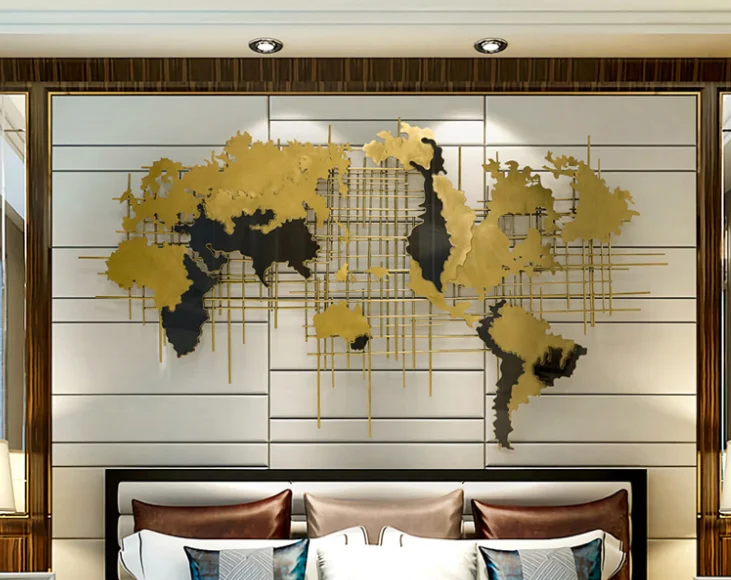 Interior Metal World Map Wall Art Sculpture - Customized Bronze Metal ...