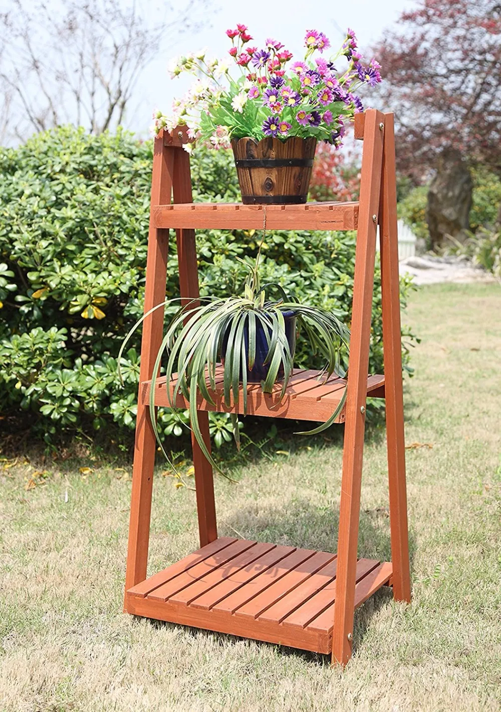 Foldable Wood Slat Plant Rack,Decorative Indoor / Outdoor Display Shelf ...