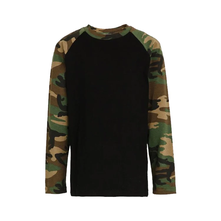 Custom Longsleeve Camo Raglan Blank T Shirt Black Camo T Shirt Raglan ...