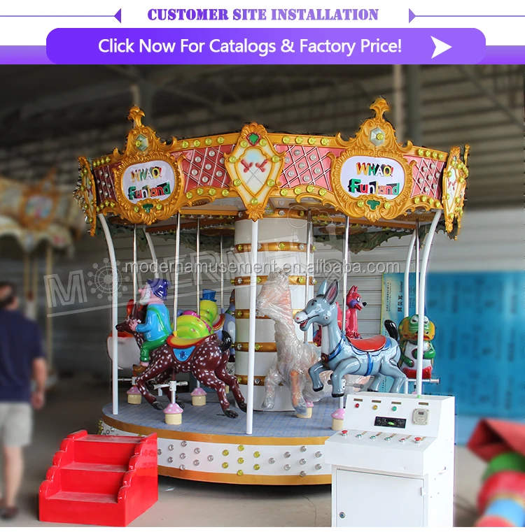Fiberglass Manege Carousel Horse Merry Go Round on Trailer