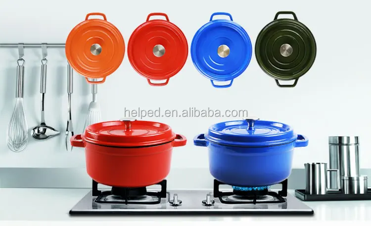 Red Enameled Cast Iron Hot Pot With 2 Dividers For Hot Sale - Buy ...
