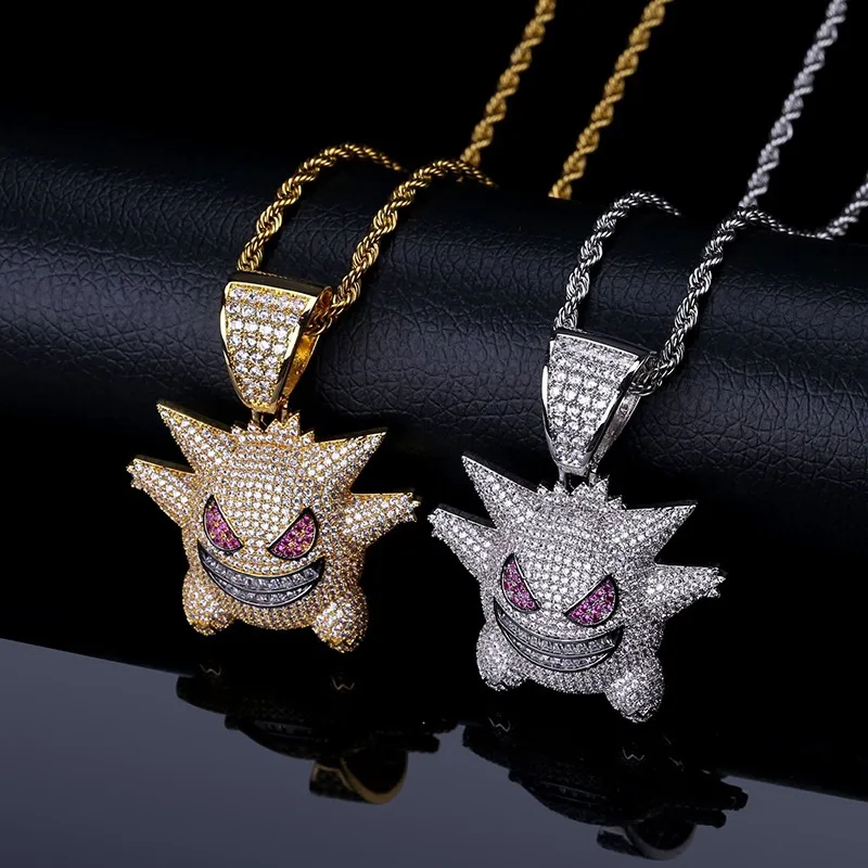 Aaa Cubic Zircon Mask Gengar Cartoon Pendant Necklace Hip Hop Iced Out ...