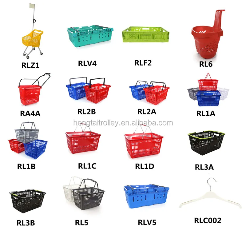 Retail Store Plastic Shopping Basket With Handle Grip / Gray Hand Held ...
