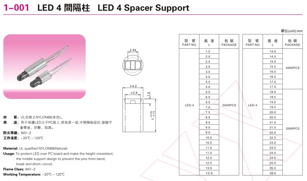 3mm Nylon66 Led Spacer 5mm/7mm/leds /spacers,Standoffs /3.0/4.0/4.5/5.0 ...