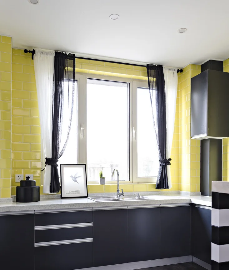 Wall Tile Kitchen Yellow Color Glossy Beveled Tile 75x150mm