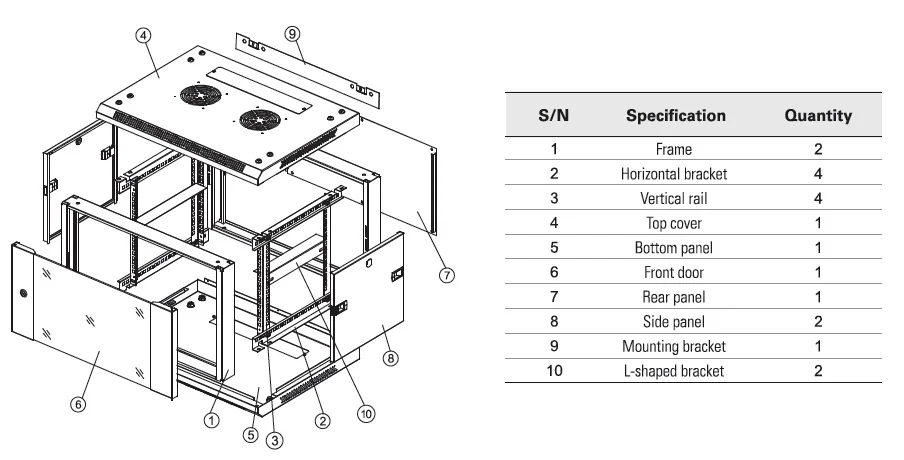 High Quality Data Center Rack 9U - KICO Network Cabinet
