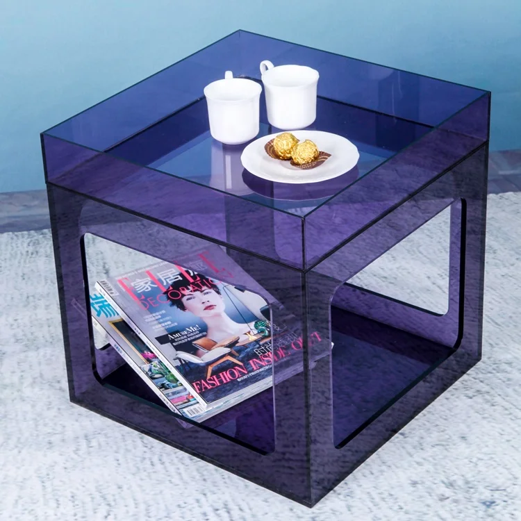 Unique Design Cube Shape Purple Color Acrylic Coffee Tray Table With ...