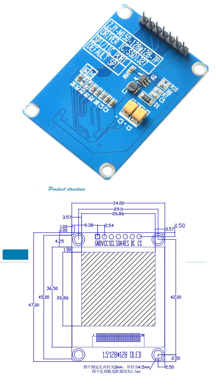 1.5 Inch OLED 128x128 LCD Screen SSD1327 with Grayscale