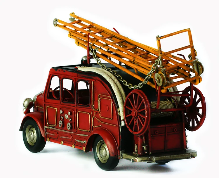 Red Color Retro Handmade Truck Metal Model Fire Truck With Ladder ...