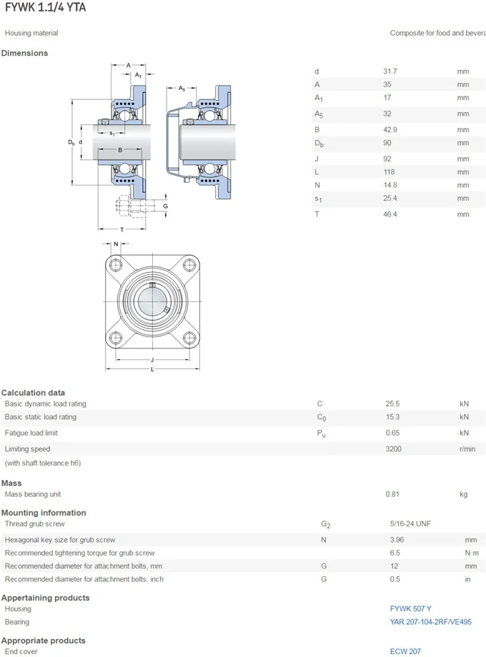 Fywk 507 Y Pillow Block Bearing,Y-bearing Square Flanged Units Fywk 1.1/4 Yta - Buy Fywk 1.1/4 ...