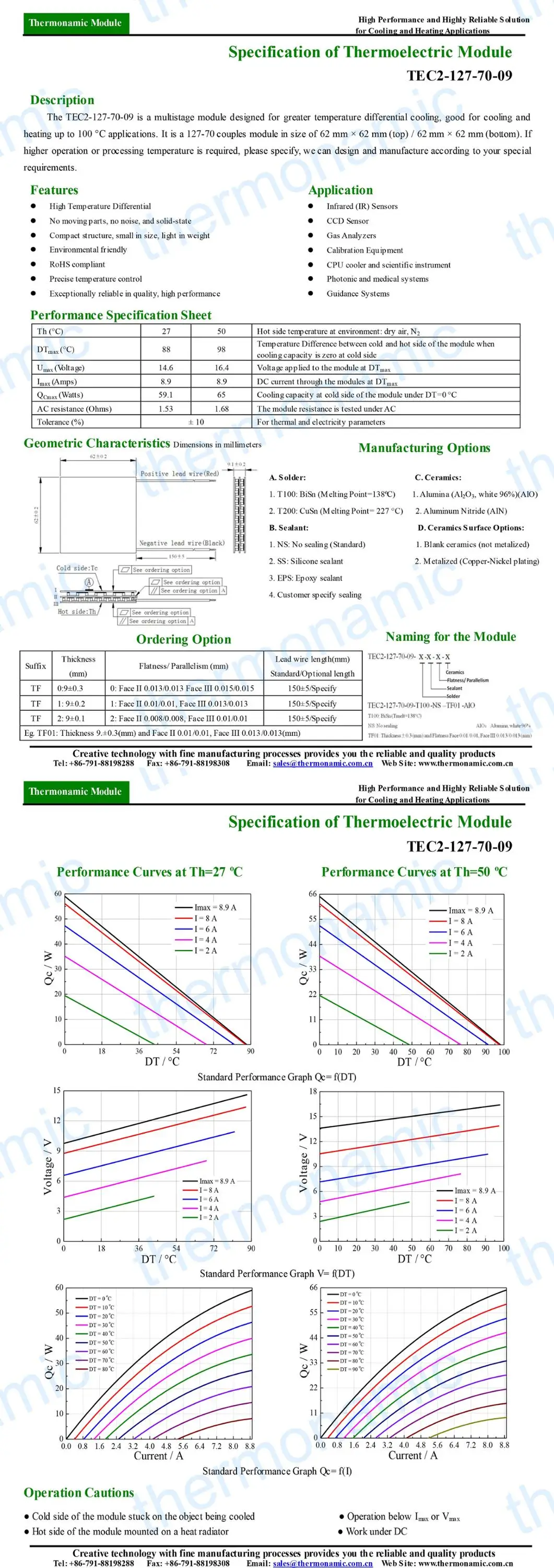 Thermoelectric Cooling Module TEC2-127-70-09 - Efficient & Reliable