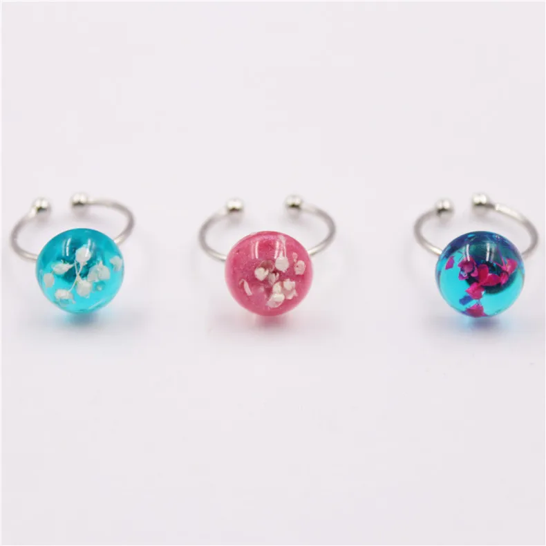 High Quality Kids Finger Rings With Dry Flower Ring Adjustable Resin ...