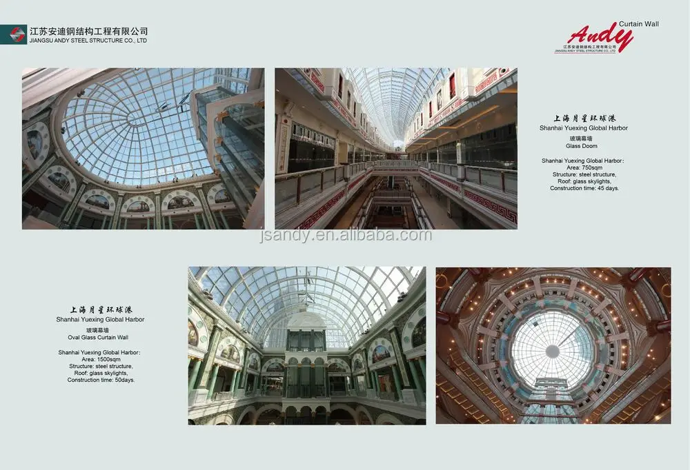Steel Space Truss Structure Glass Skylight Dome Roofing Design