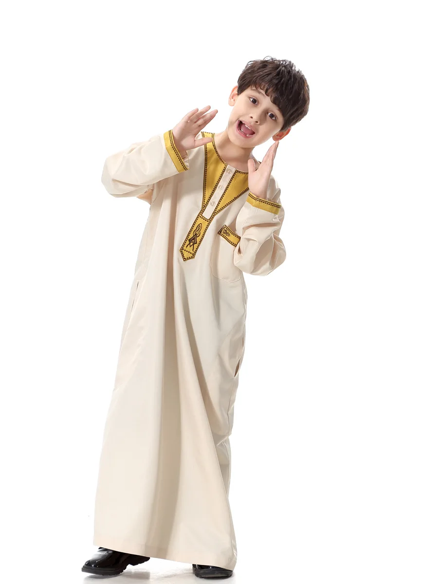 Fashion Islamic Dress Abaya Muslim Kids Clothes Embroidery Muslim Boys ...