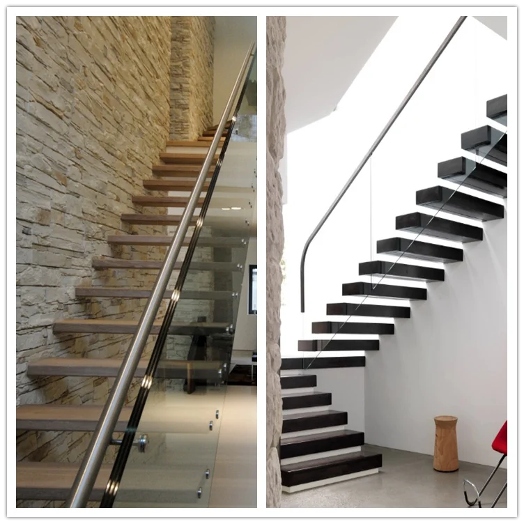 Customized Glass Railing Hidden Stringer Floating Stair Case - Buy ...