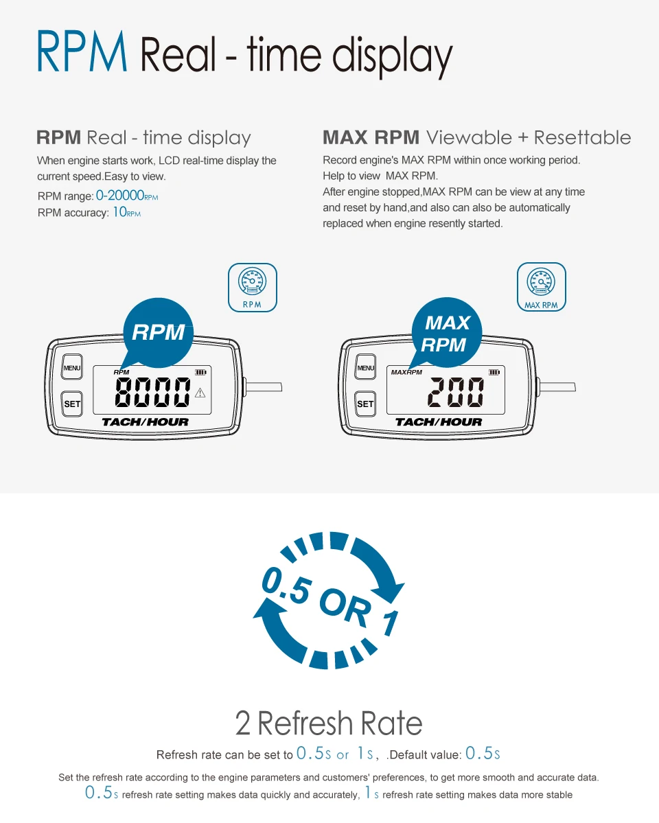 Runleader Digital Gas Engine Tachometer For Atv Motorcycle Snowmobile ...