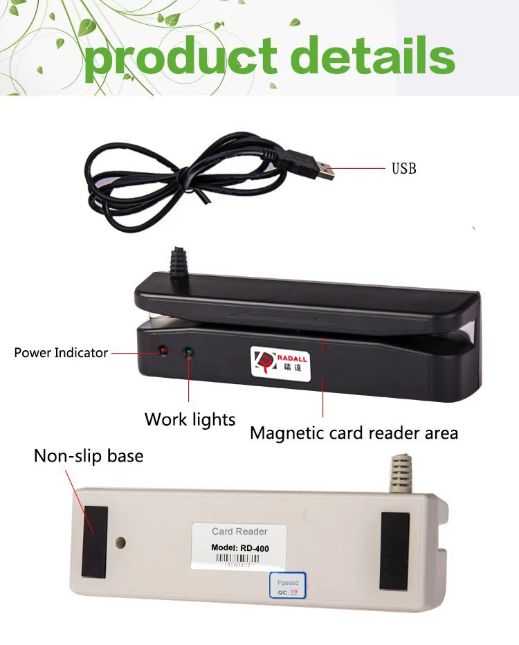 Rd-400 2 Track Msr Card Reader Pos Reader Usb Magnetic Stripe Card ...