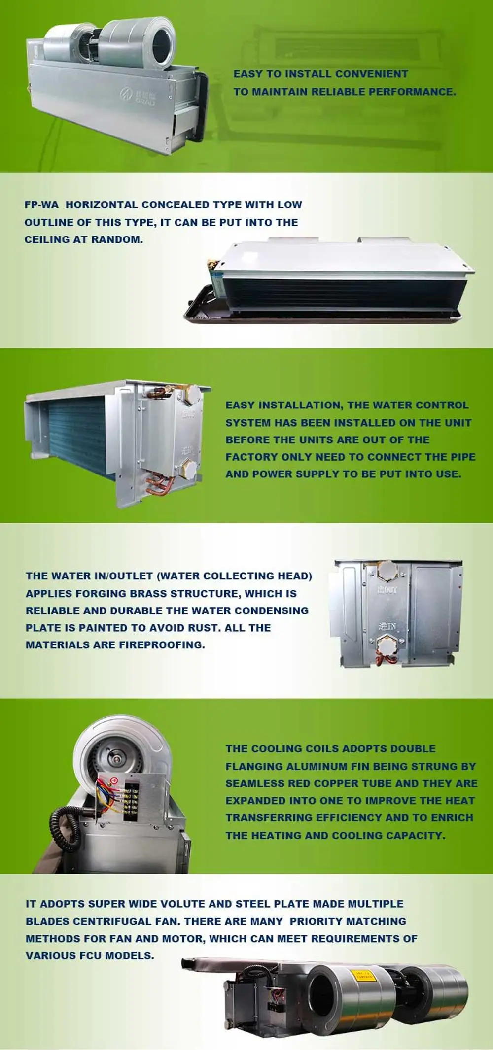 Concealed Fan Coil Unit / Duct Fan Coil For Chiller Water Cooling ...