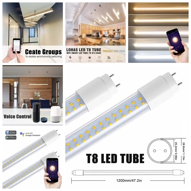 2000-6500k Tunable White Wifi Smart Tube Light 22w T8 Smart Tube ...