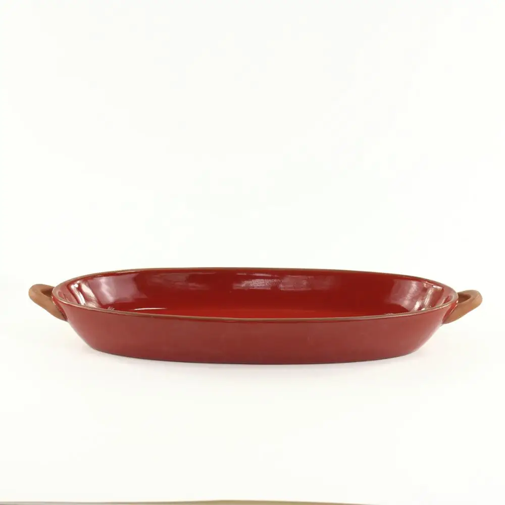 Food Grade Red Ceramic Baking Plate With Handle Ceramic Plate - Buy ...