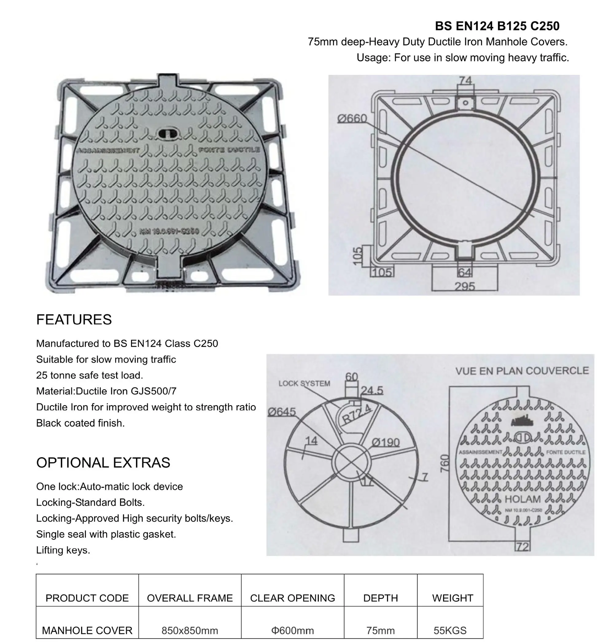 Locking Ductile Cast Iron Manhole Cover, High Quality Locking Ductile ...