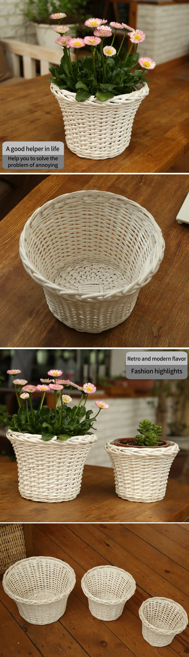 Wholesale Handmade White Wicker Flower Pot Garden Basket - Buy Wicker ...