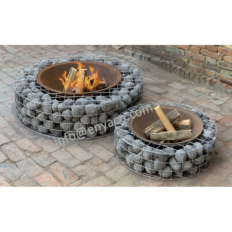 Outdoor Firepit Wood Burning Bbq Brazier Pits With Gabion Stone Garden ...