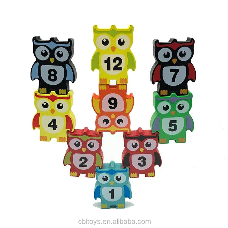 Wooden Building Blocks Bricks Stacking Owl Balance Educational Game ...