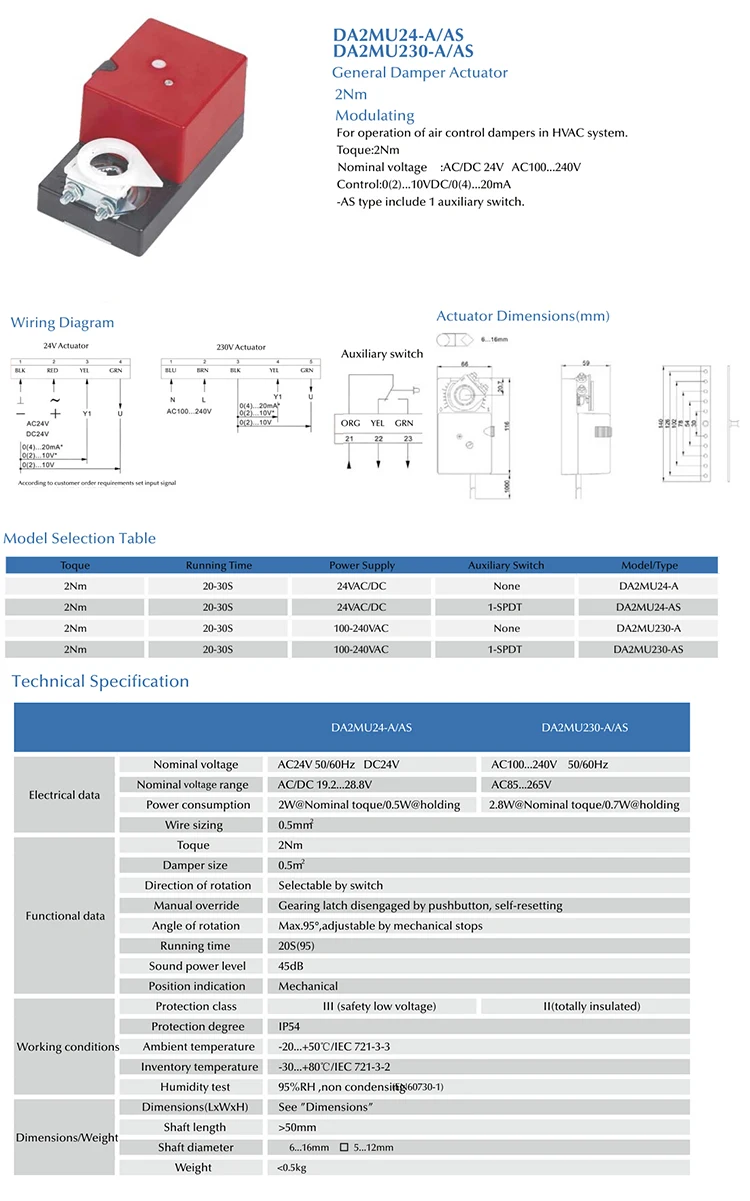 Da2mu24-a/as Air Control Dampers Electric Hvac Spring Return Motorized ...