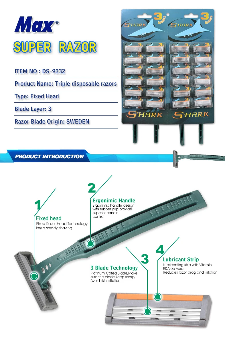Shark 3 Blades Razor Disposable Razor In Display Card Package - Buy ...
