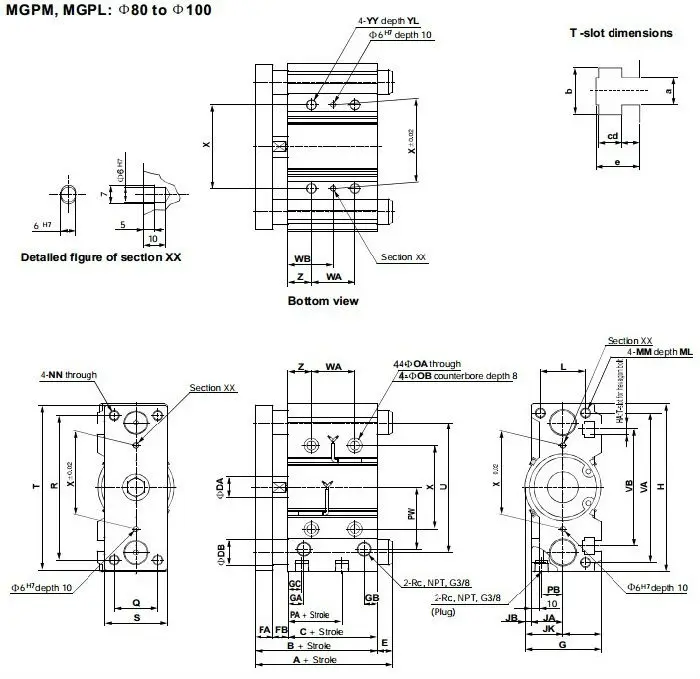 SMC Standard Pneumatic Cylinder MGPL Three Rod Cylinders